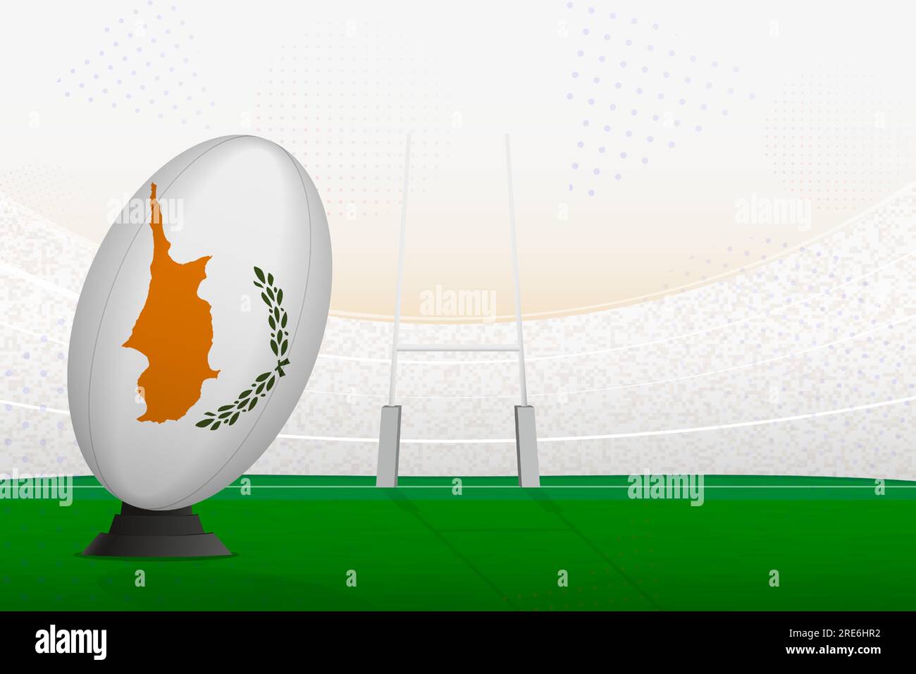Cyprus national team rugby ball on rugby stadium and goal posts ...