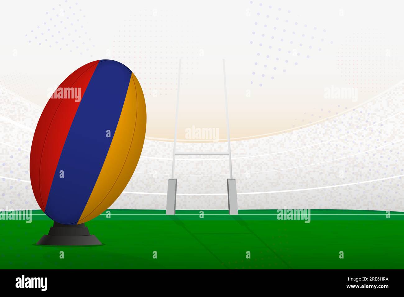 Armenia national team rugby ball on rugby stadium and goal posts ...