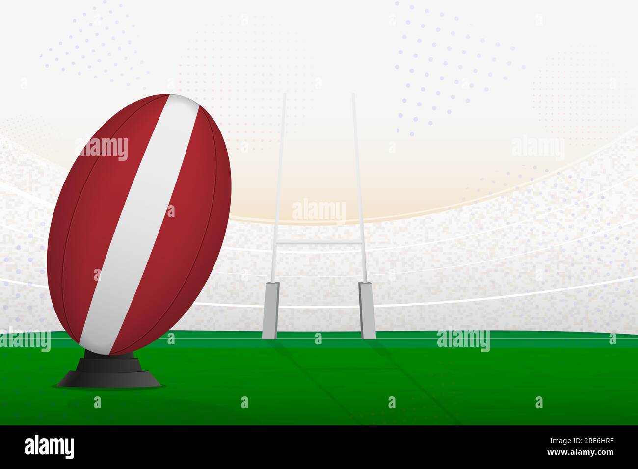 Latvia national team rugby ball on rugby stadium and goal posts ...