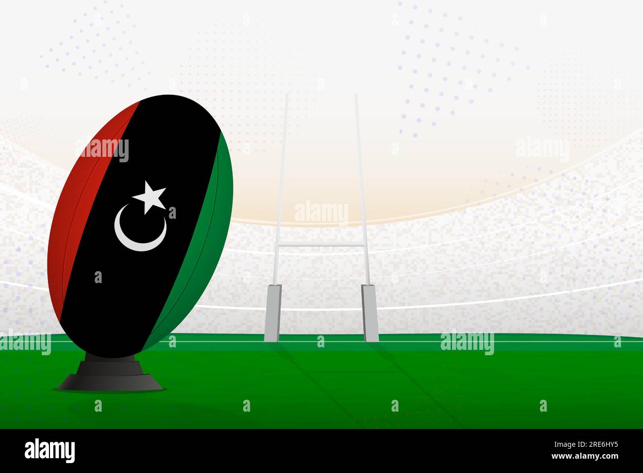 Libya national team rugby ball on rugby stadium and goal posts ...