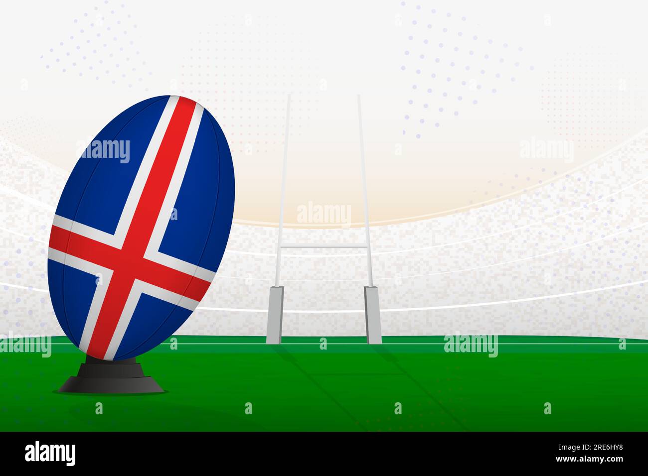 Iceland national team rugby ball on rugby stadium and goal posts ...