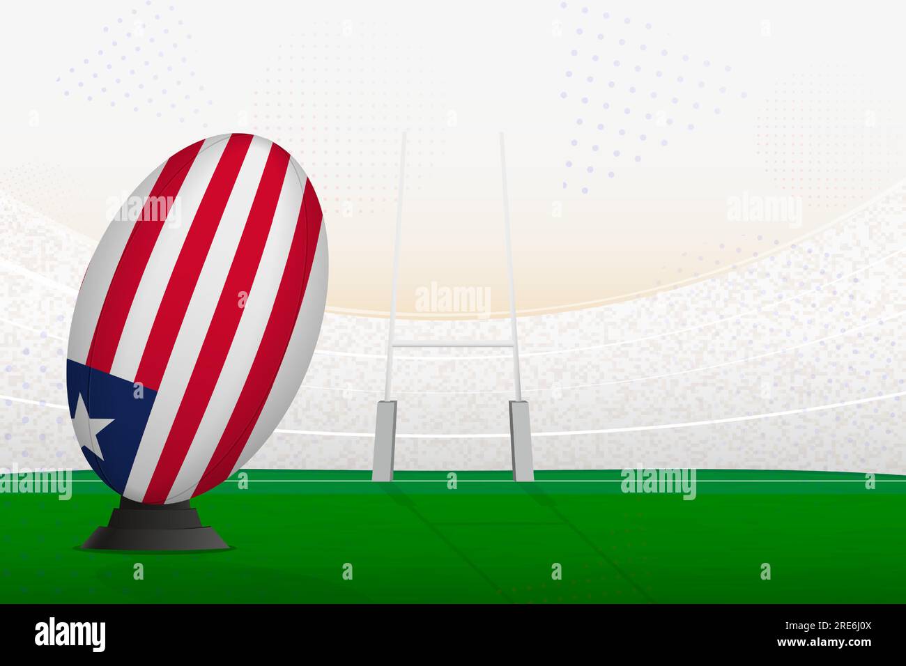 Liberia national team rugby ball on rugby stadium and goal posts ...