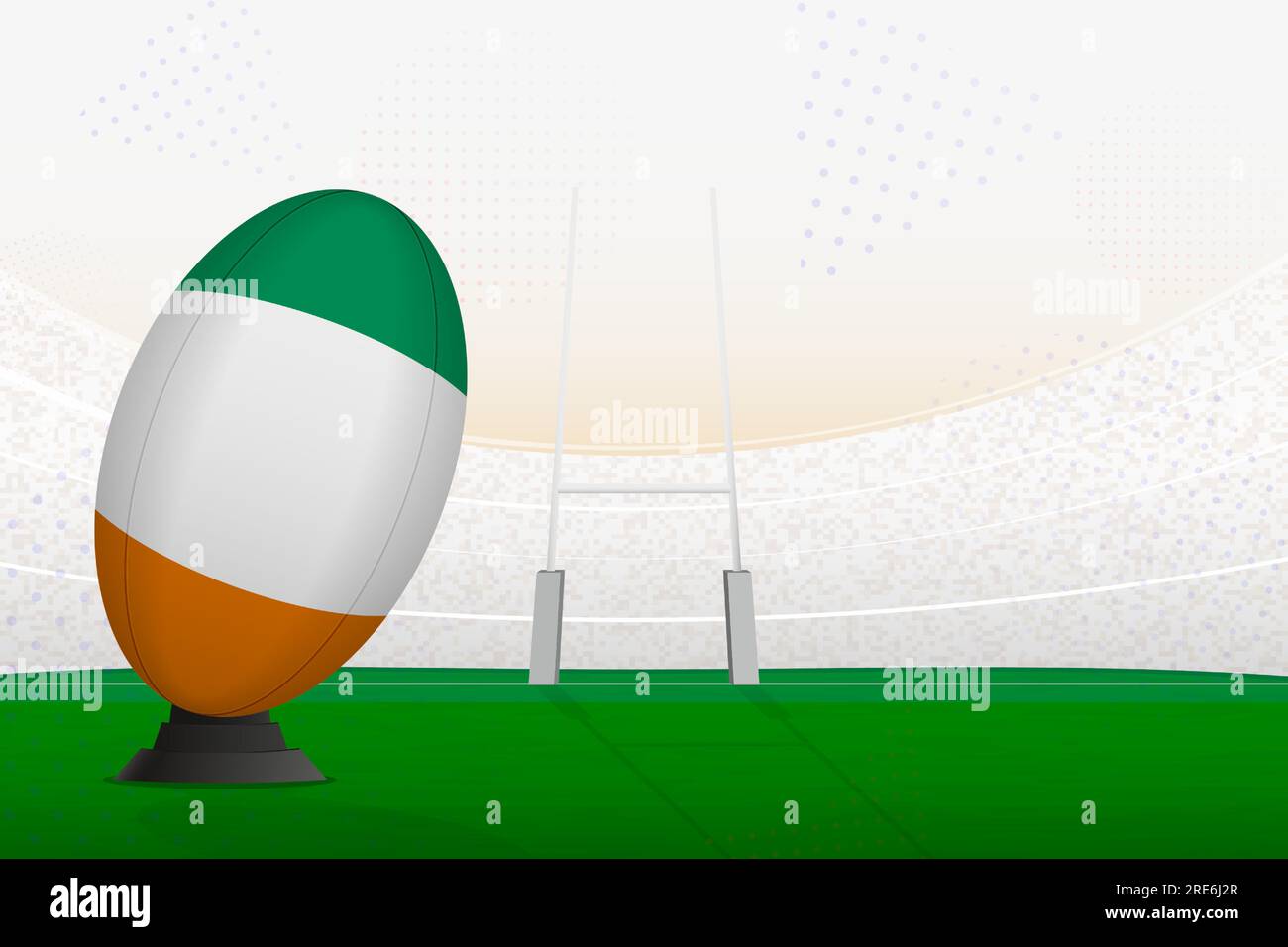 Ivory Coast national team rugby ball on rugby stadium and goal posts ...