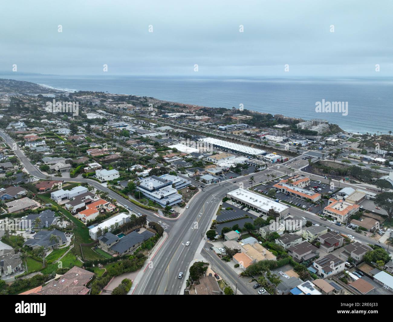 Aerial view of Del Mar coastline and beach, San Diego County ...