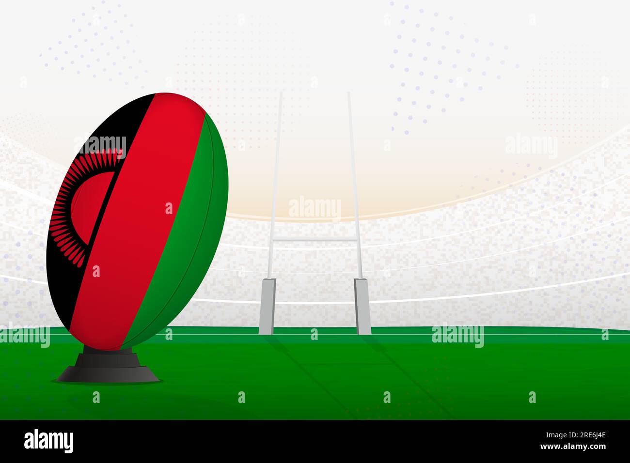 Malawi national team rugby ball on rugby stadium and goal posts ...