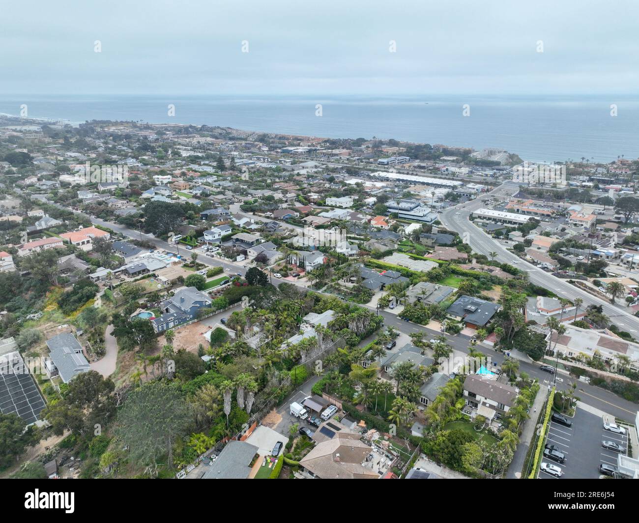 Aerial view of Del Mar coastline and beach, San Diego County ...