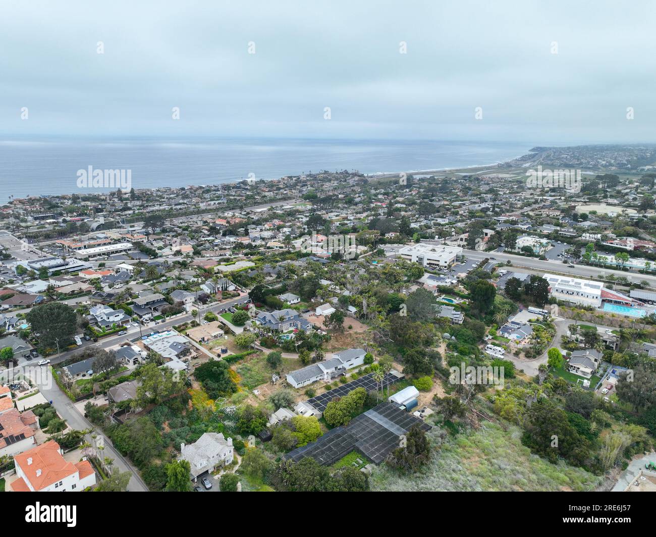 Aerial view of Del Mar coastline and beach, San Diego County ...