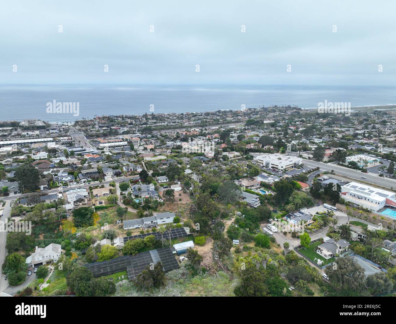 Aerial view of Del Mar coastline and beach, San Diego County ...