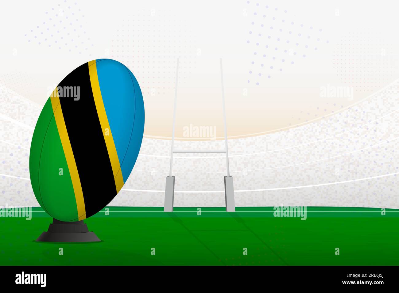 Tanzania national team rugby ball on rugby stadium and goal posts ...
