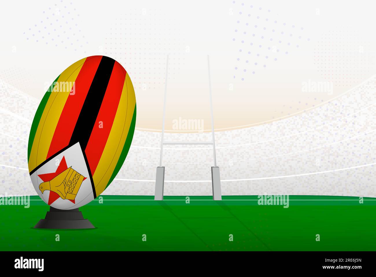 Zimbabwe national team rugby ball on rugby stadium and goal posts ...