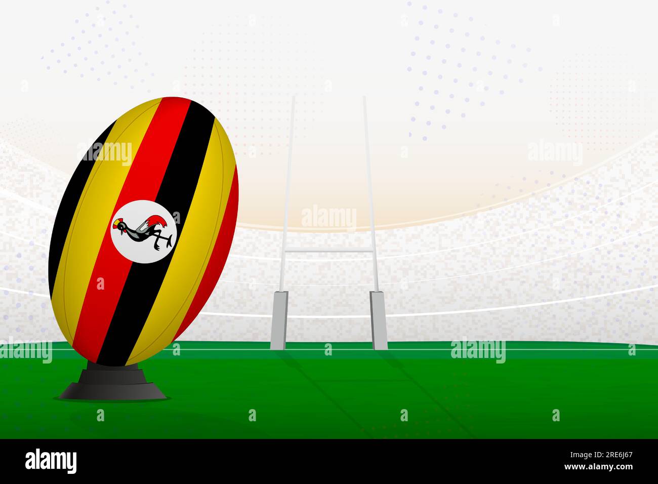 Uganda national team rugby ball on rugby stadium and goal posts ...