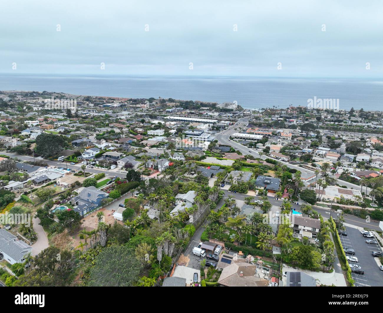 Aerial view of Del Mar coastline and beach, San Diego County ...