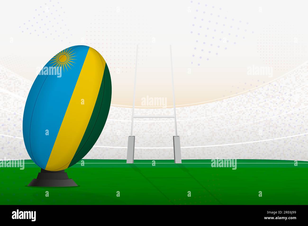Rwanda national team rugby ball on rugby stadium and goal posts ...