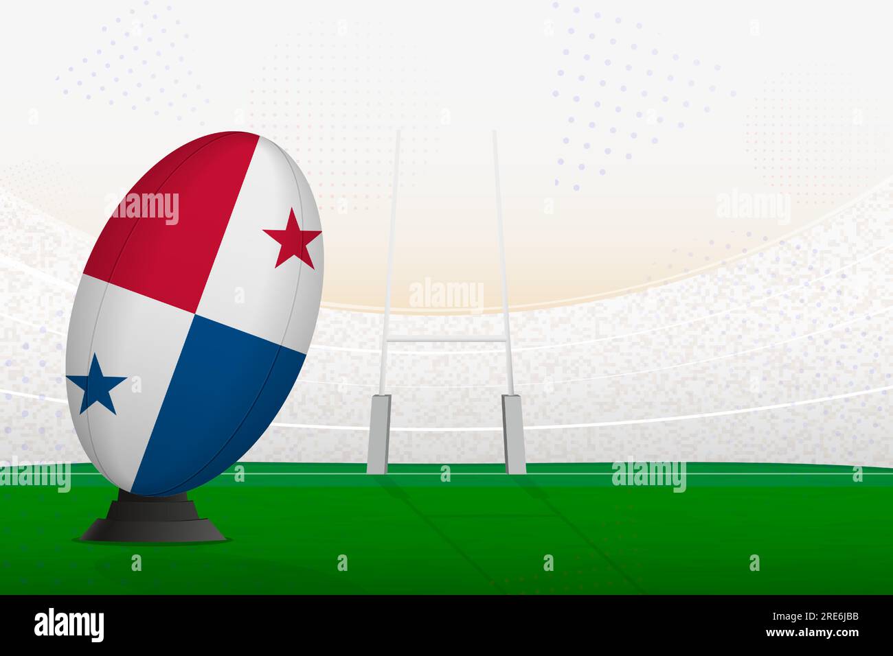 Panama national team rugby ball on rugby stadium and goal posts ...
