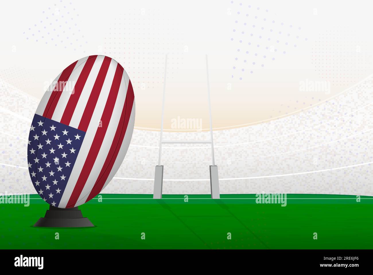 USA national team rugby ball on rugby stadium and goal posts, preparing ...