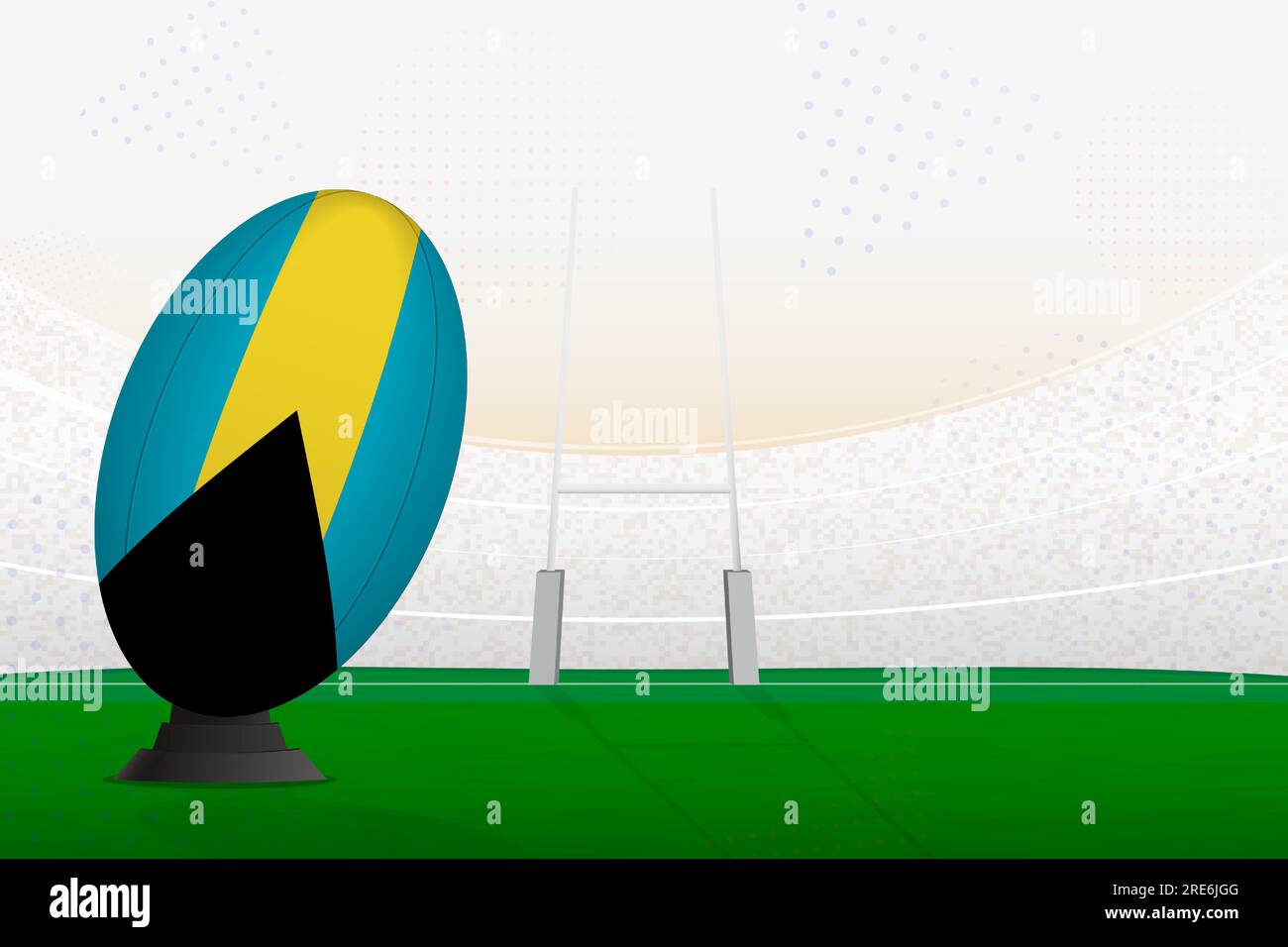 The Bahamas national team rugby ball on rugby stadium and goal posts ...