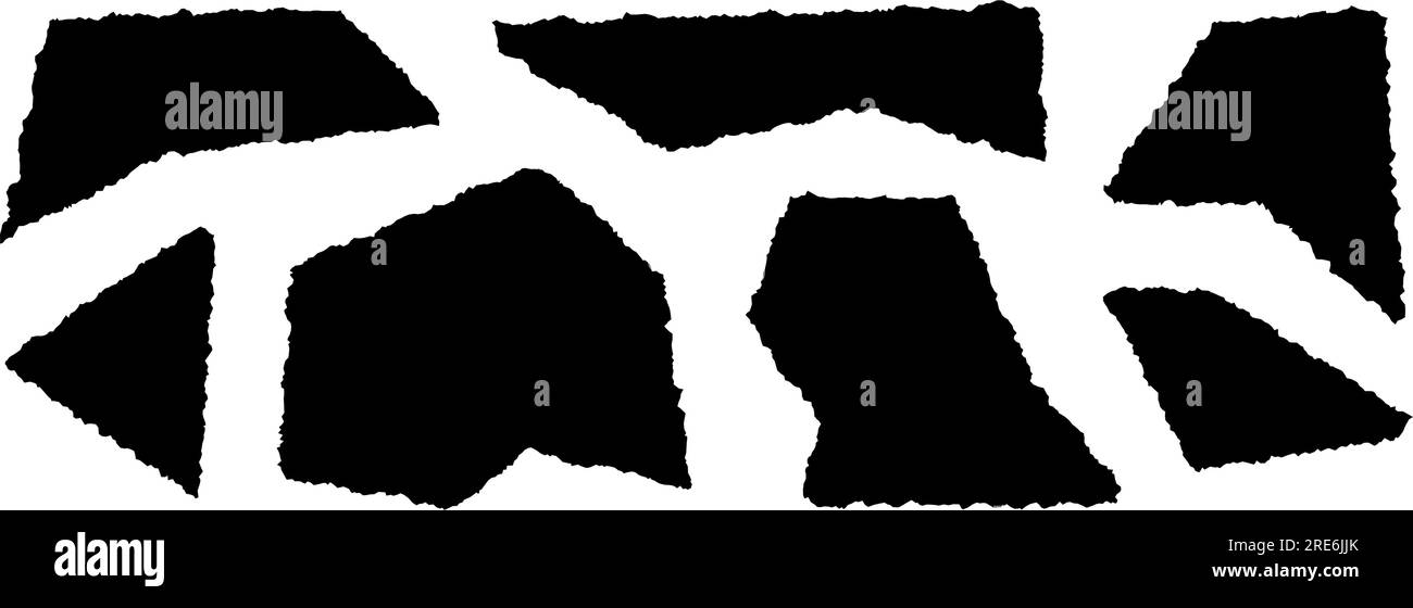 Torn paper pieces set. Black cutout frames with jagged edges. Ripped ...