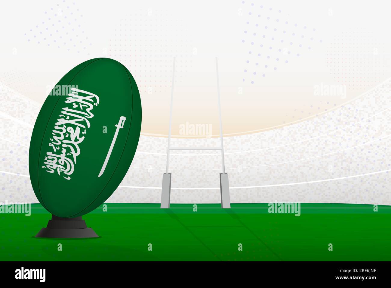 Saudi Arabia national team rugby ball on rugby stadium and goal posts ...