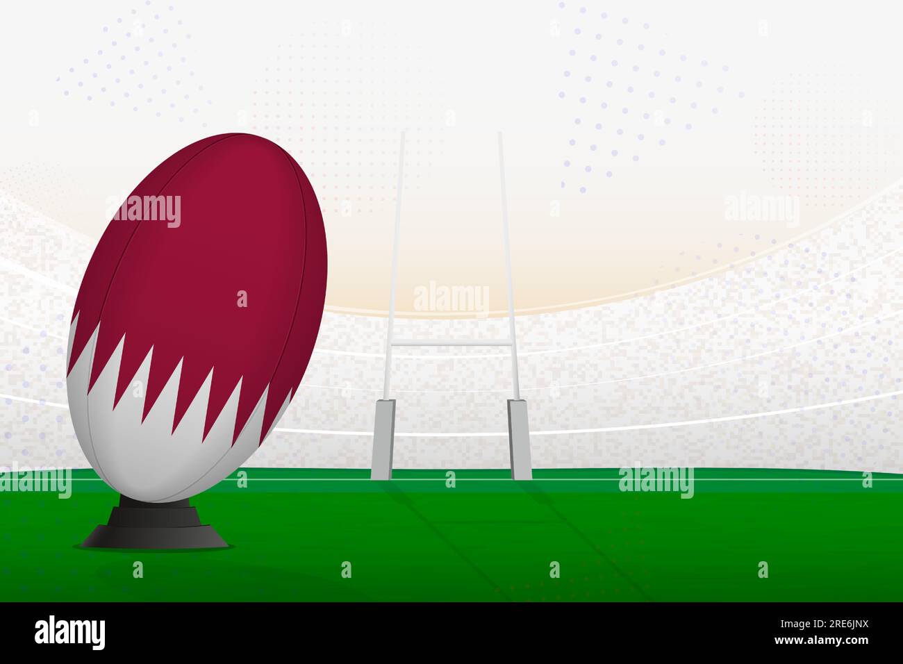 Qatar national team rugby ball on rugby stadium and goal posts ...