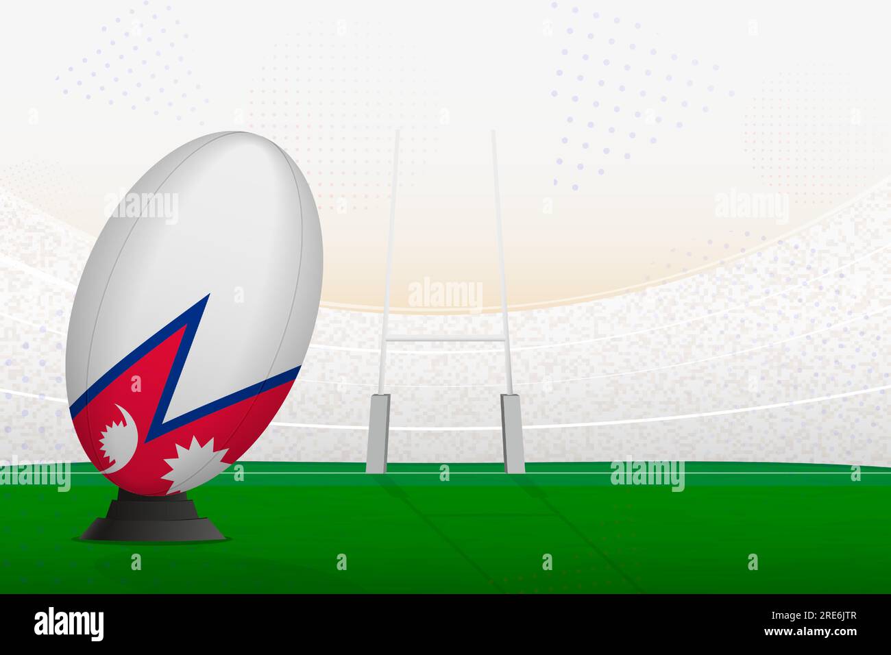 Nepal national team rugby ball on rugby stadium and goal posts ...