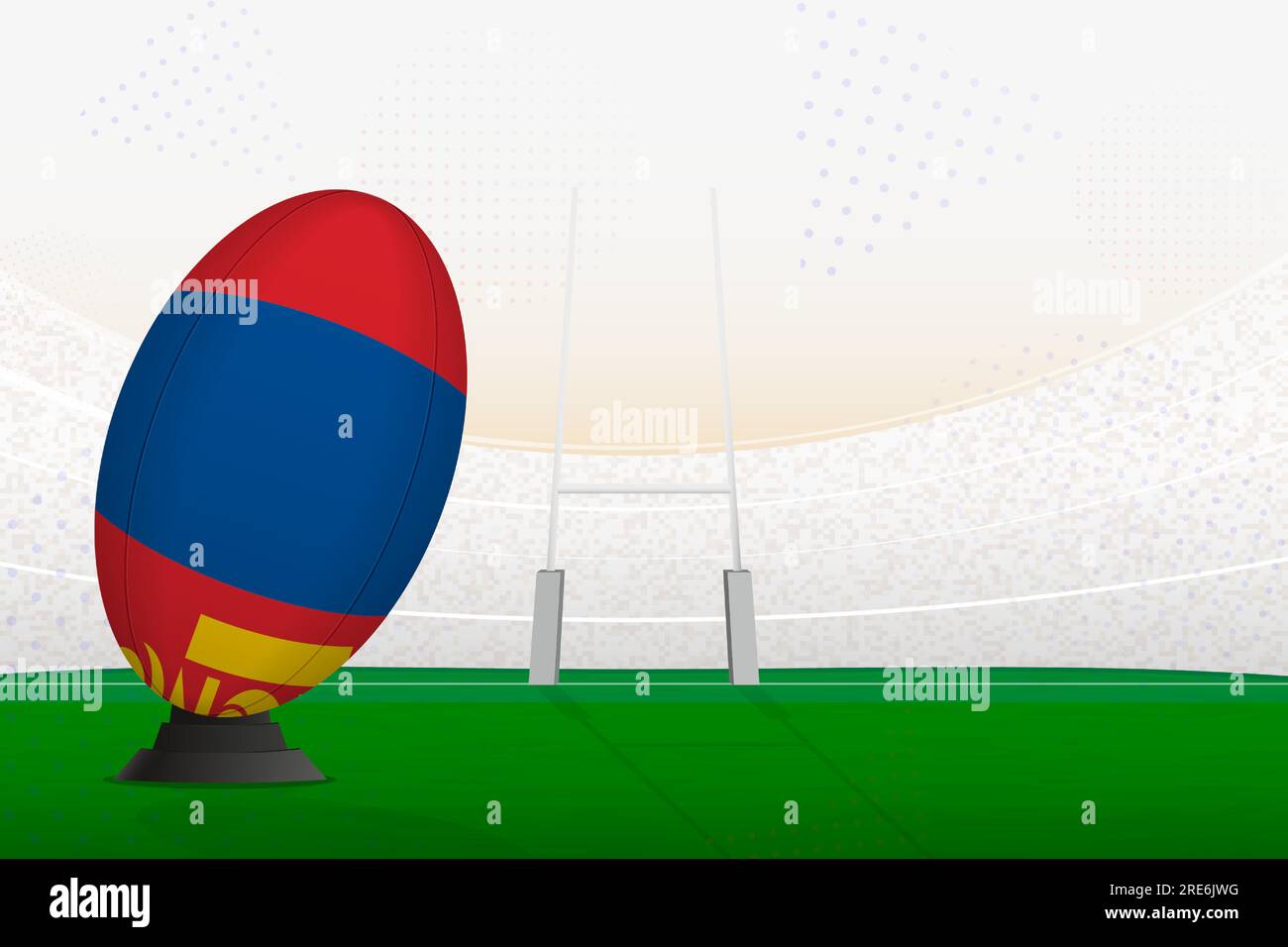 Mongolia national team rugby ball on rugby stadium and goal posts ...