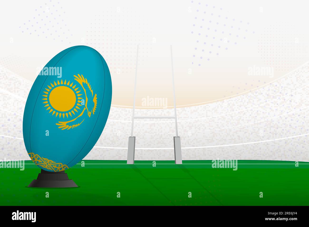 Kazakhstan national team rugby ball on rugby stadium and goal posts ...