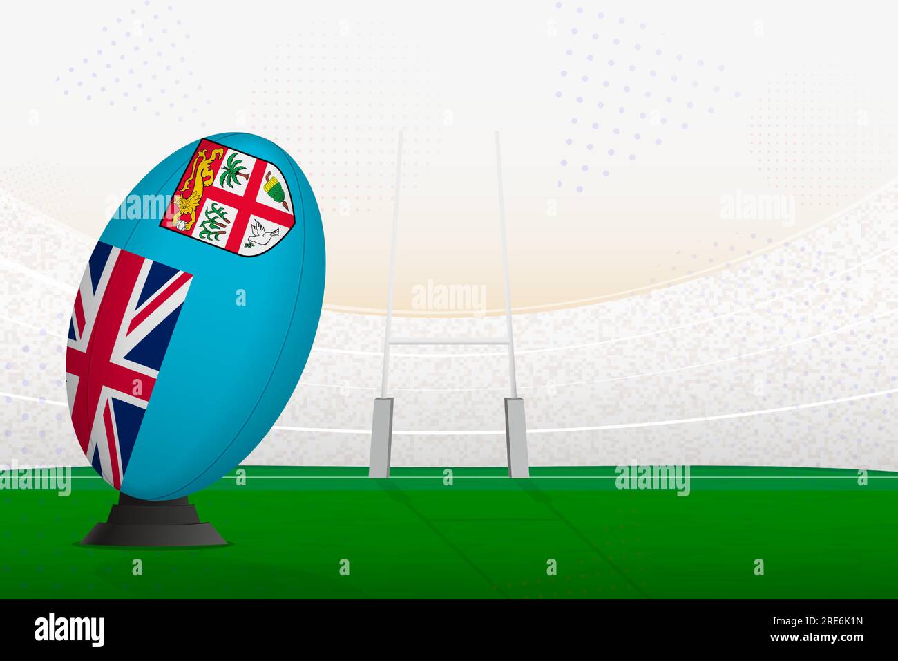 Fiji national team rugby ball on rugby stadium and goal posts ...