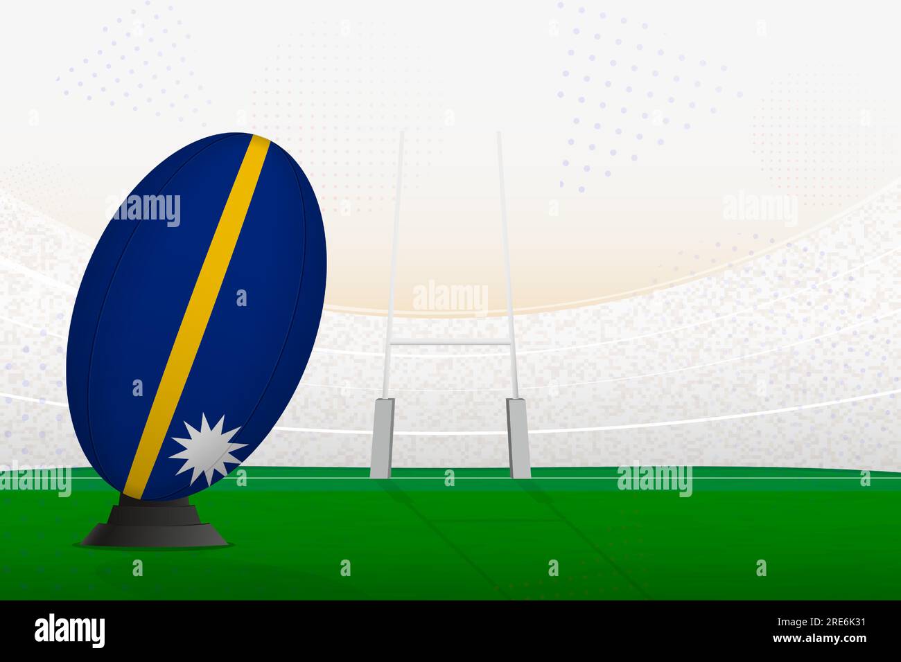 Nauru national team rugby ball on rugby stadium and goal posts ...