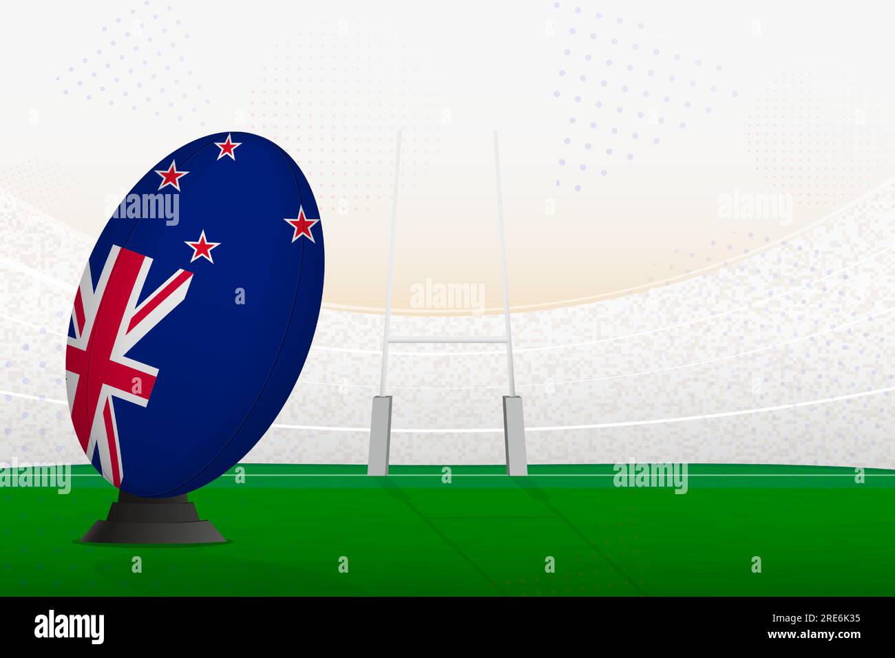 New Zealand national team rugby ball on rugby stadium and goal posts ...