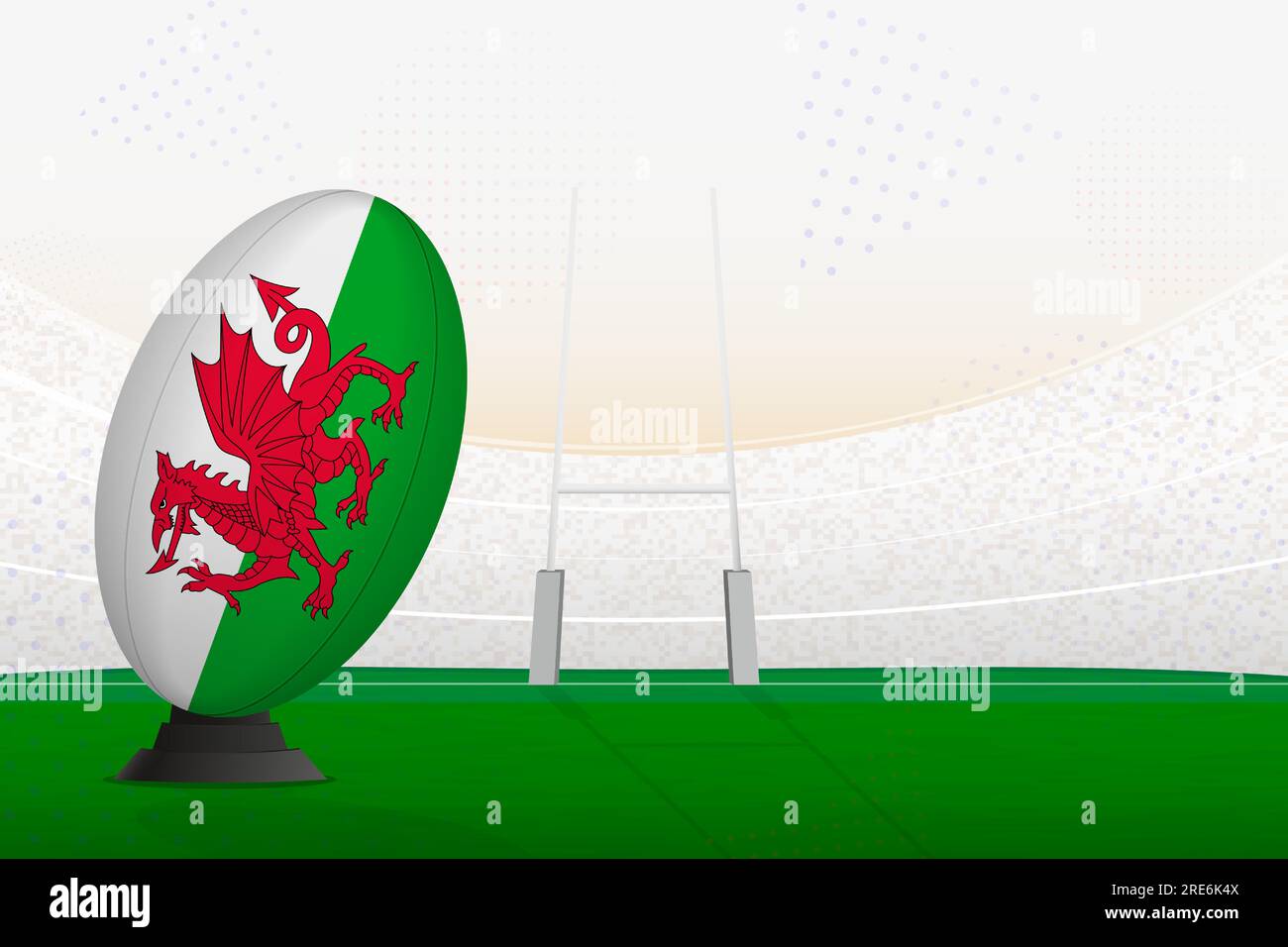 Wales national team rugby ball on rugby stadium and goal posts ...