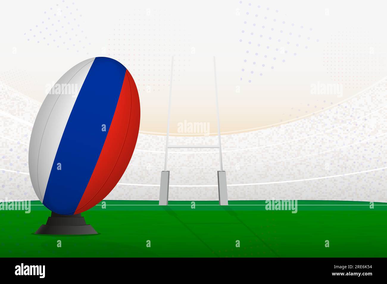 Russia national team rugby ball on rugby stadium and goal posts ...