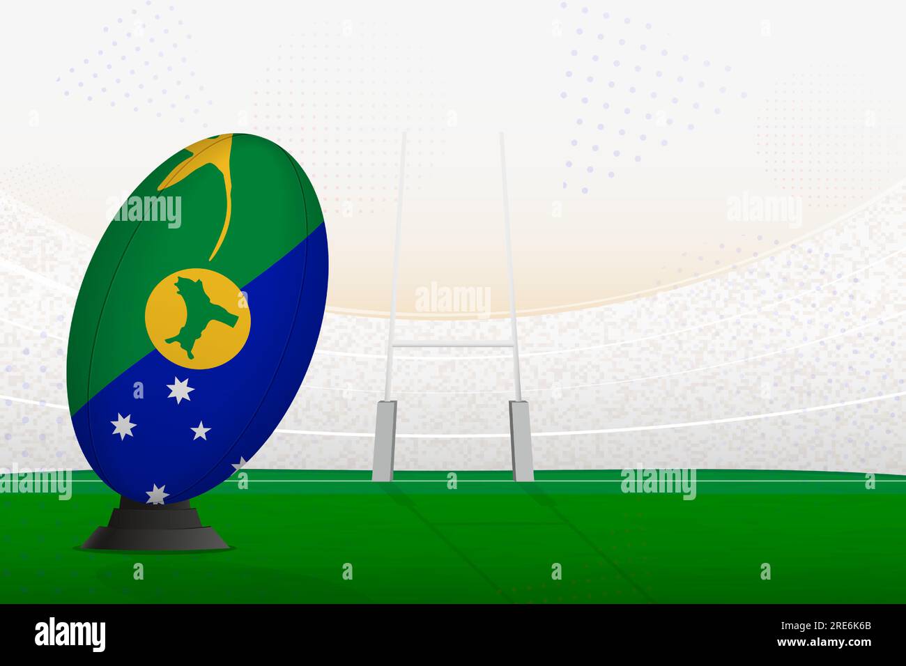 Christmas Island national team rugby ball on rugby stadium and goal ...