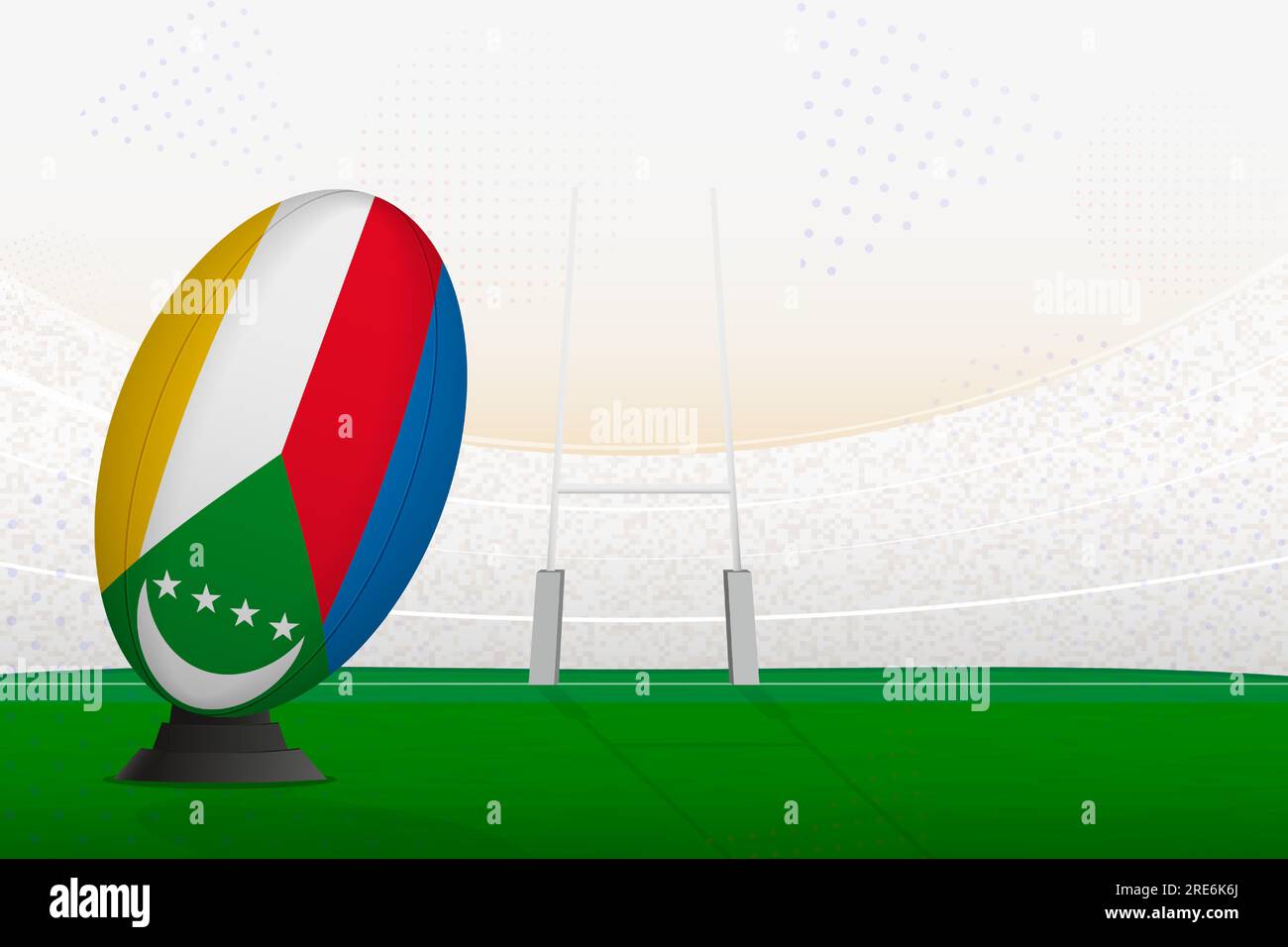 Comoros national team rugby ball on rugby stadium and goal posts ...