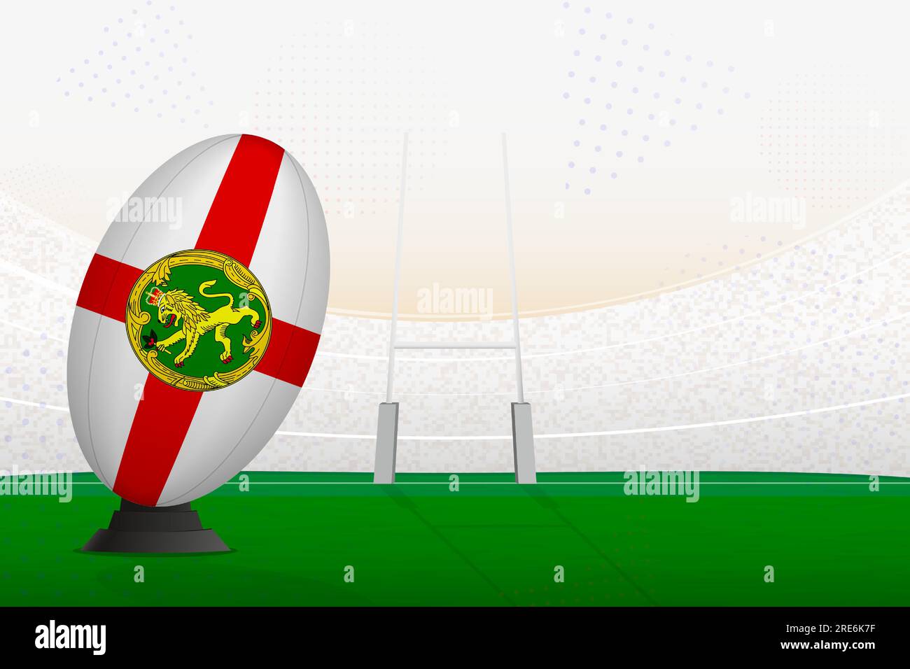 Alderney national team rugby ball on rugby stadium and goal posts ...