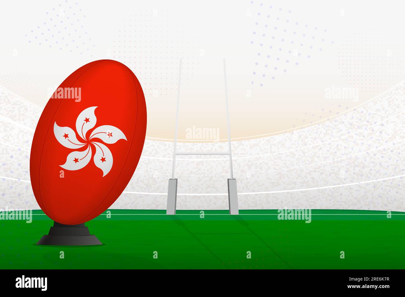 Hong Kong national team rugby ball on rugby stadium and goal posts ...