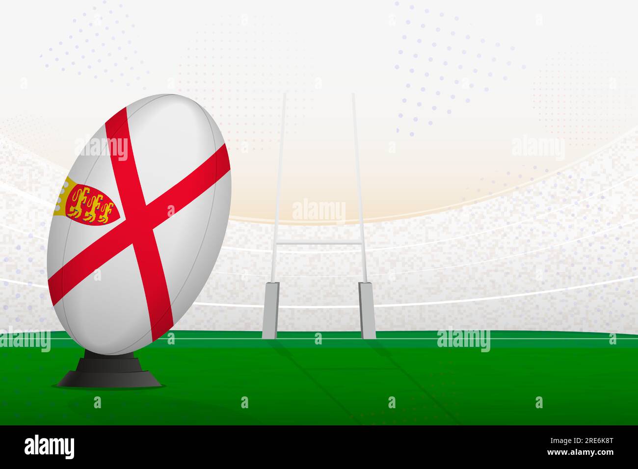 Jersey national team rugby ball on rugby stadium and goal posts ...