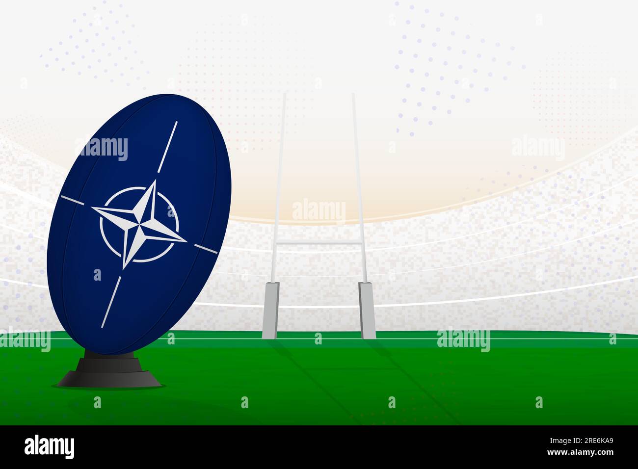 Nato national team rugby ball on rugby stadium and goal posts ...