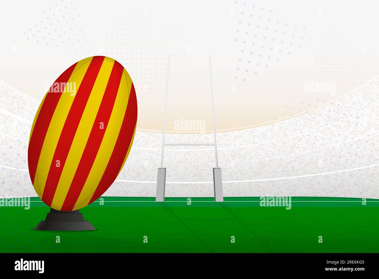 Catalonia national team rugby ball on rugby stadium and goal posts ...