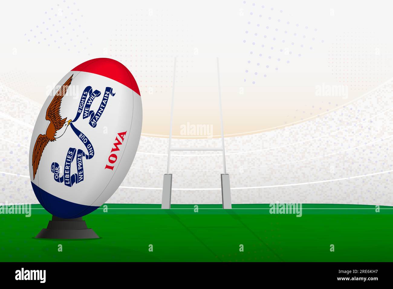 Iowa national team rugby ball on rugby stadium and goal posts ...