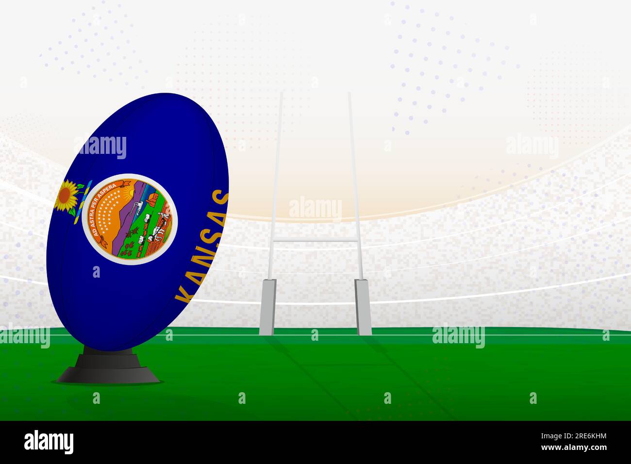 Kansas national team rugby ball on rugby stadium and goal posts ...