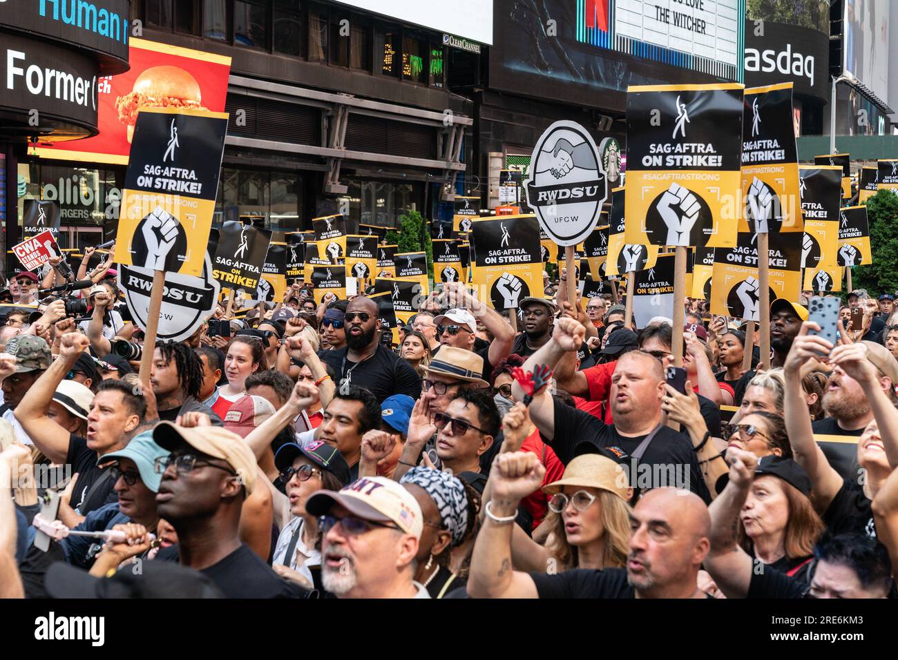 New York, USA. 25th July, 2023. Union members rally during Rock the ...