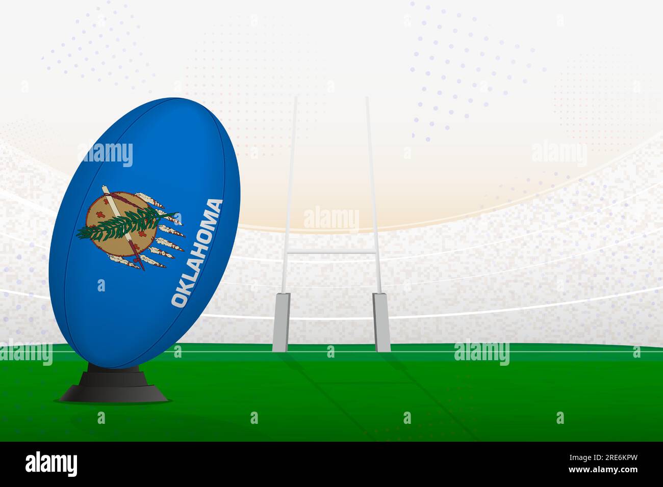 Oklahoma national team rugby ball on rugby stadium and goal posts ...