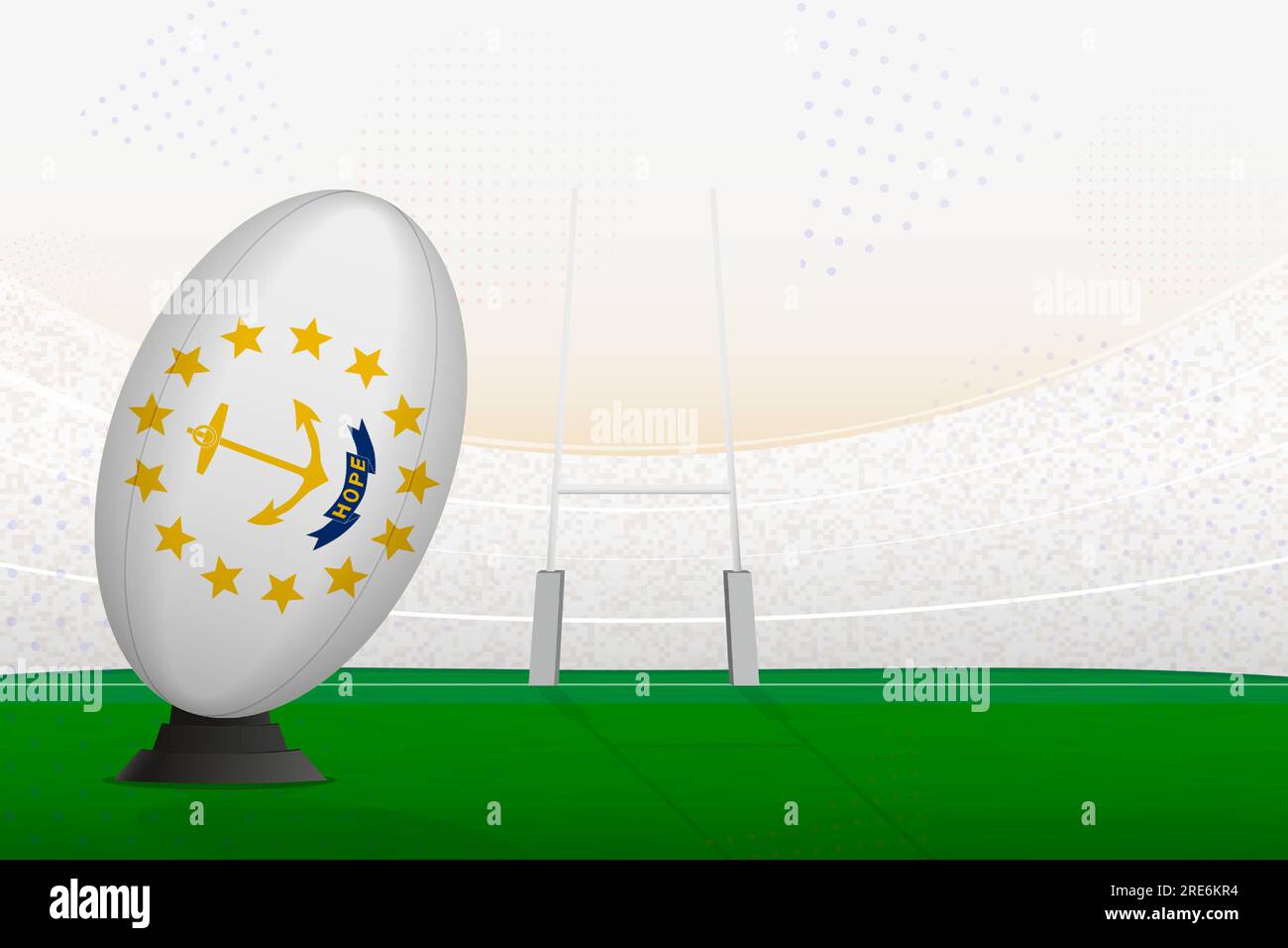 Rhode Island national team rugby ball on rugby stadium and goal posts ...