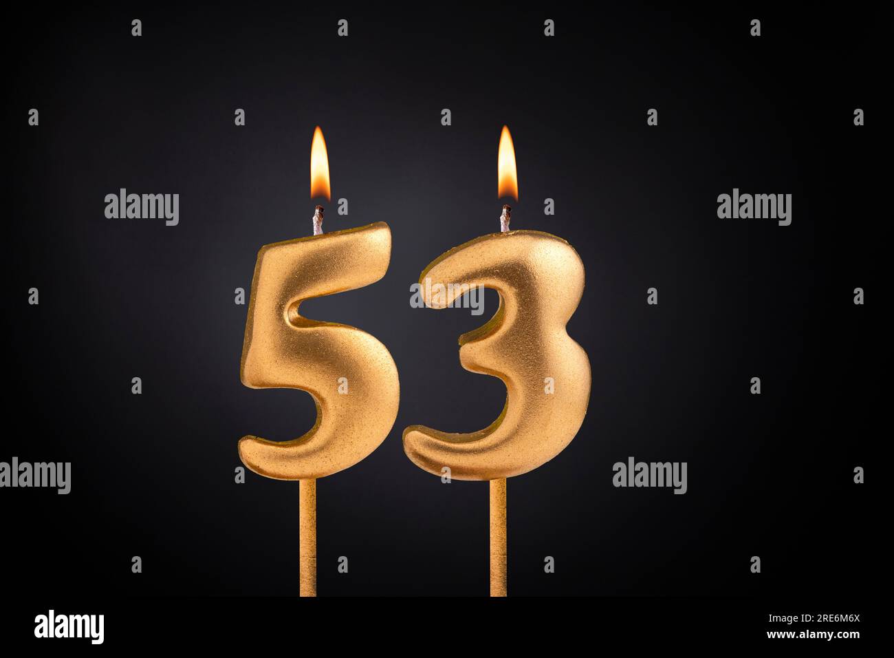 Golden candle 53 with flame - Birthday card on dark luxury background ...