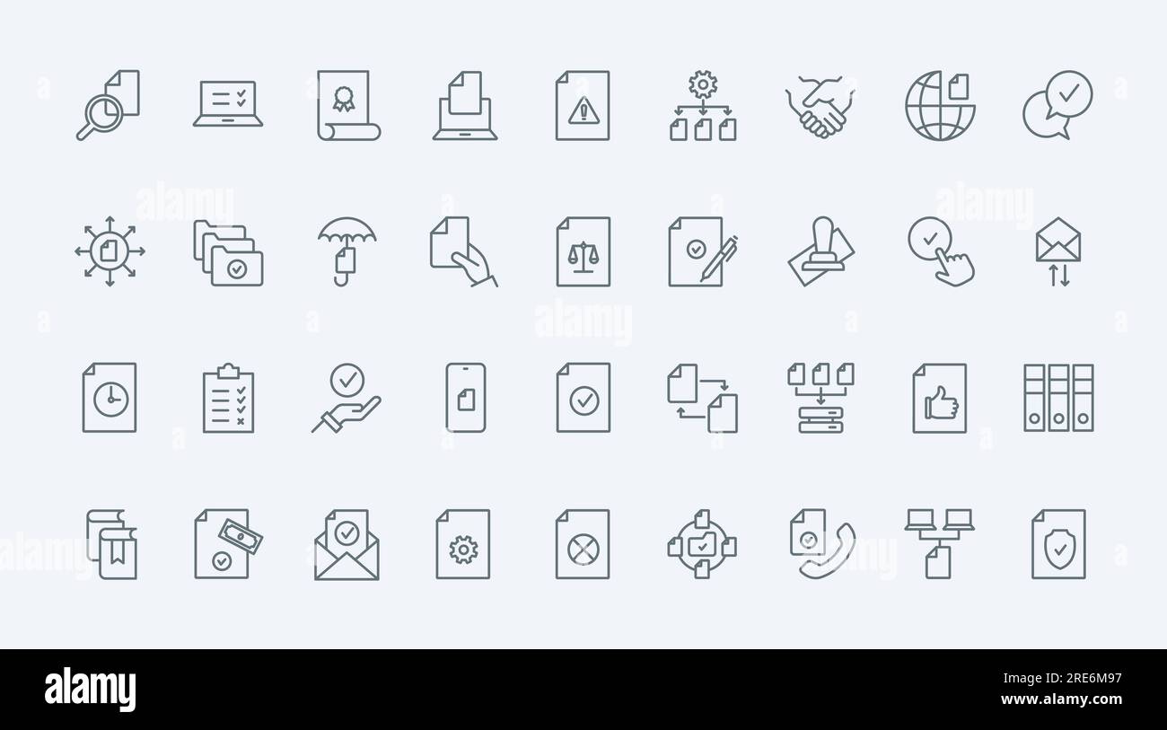 Document approval thin line icons set vector illustration. Outline ...