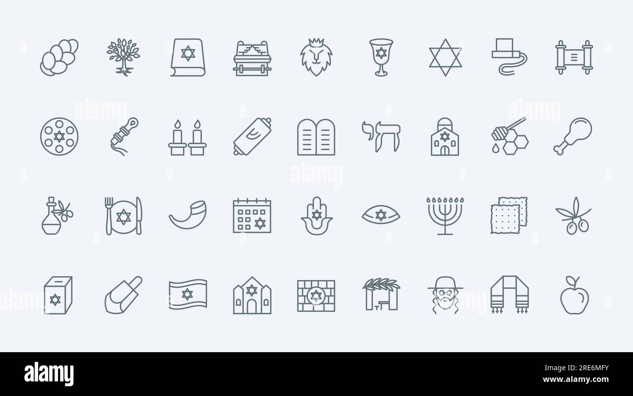 Judaism thin black line icons set vector illustration. Outline Israel ...