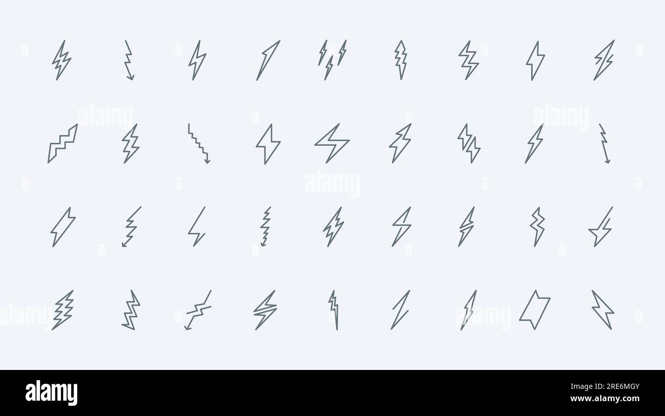 Lightning bolts thin line icons set vector illustration. Outline ...