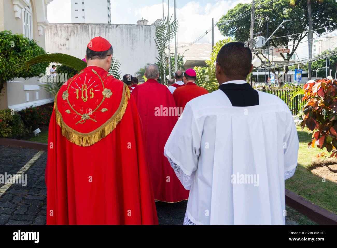 Salvador, Bahia, Brazil - April 02, 2023: Catholic priests walk towards ...