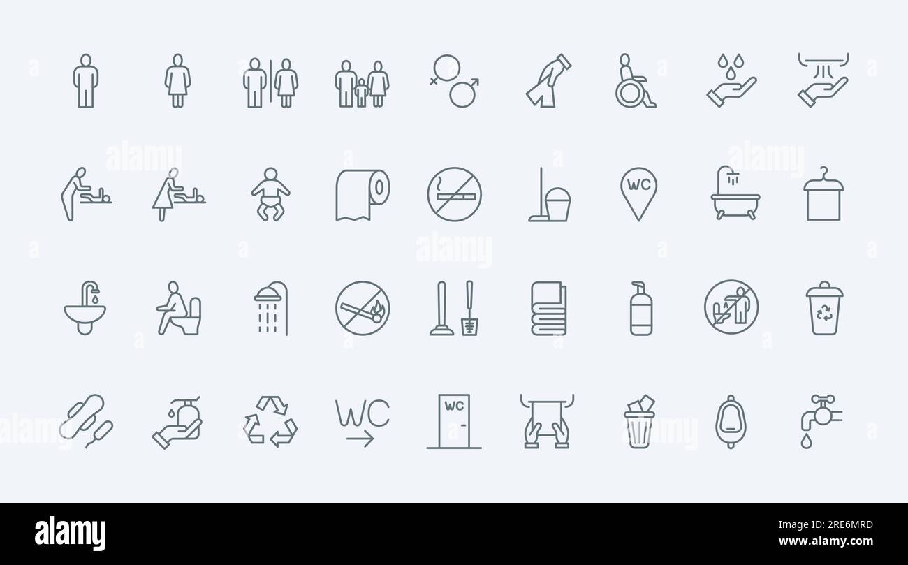 Restroom and toilet thin line icons set vector illustration. Outline ...
