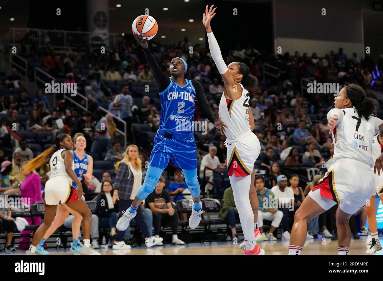 Chicago Sky guard Kahleah Copper shoots next to Las Vegas Aces forward ...